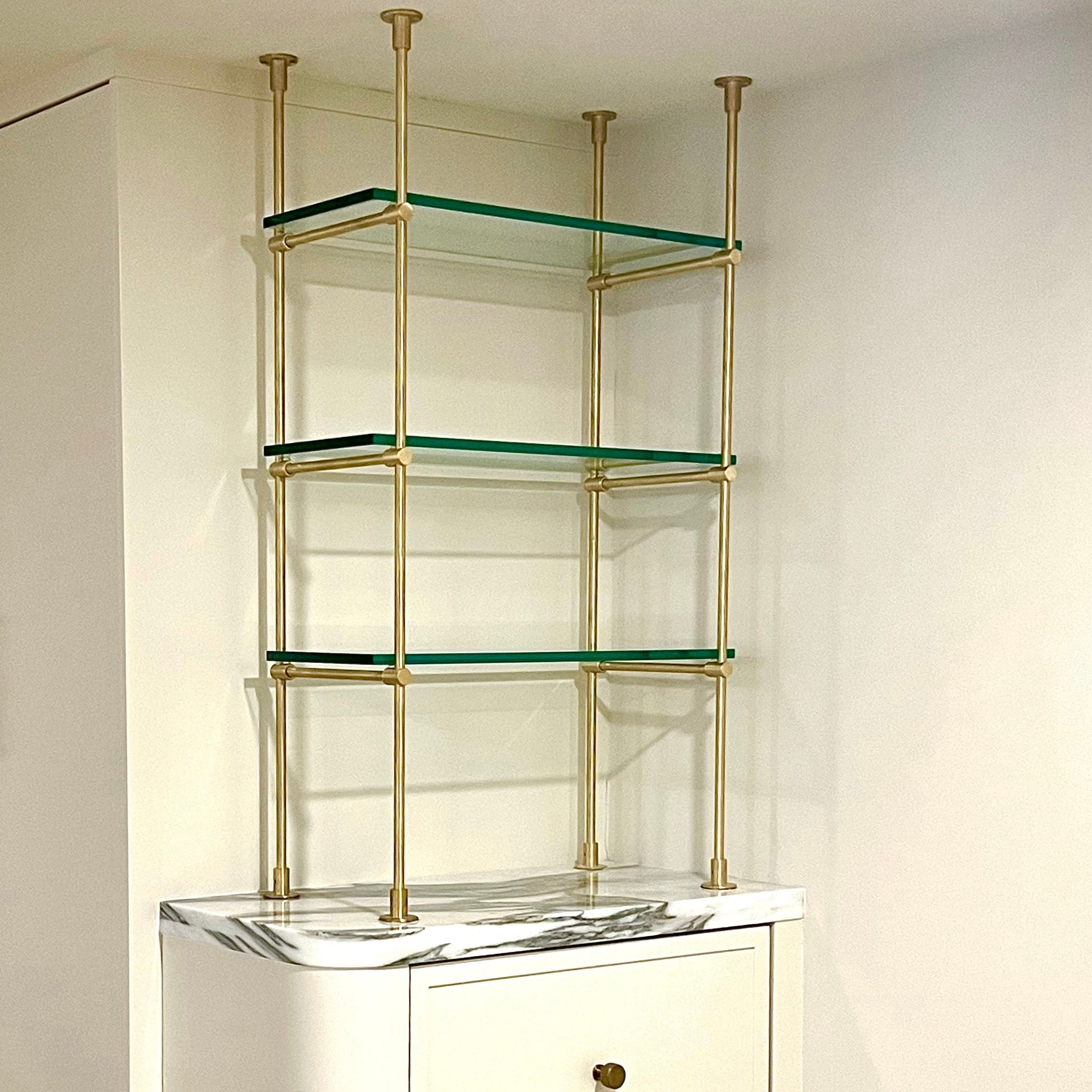 Solid brass fittings for brass shelving unit – Brassshelf