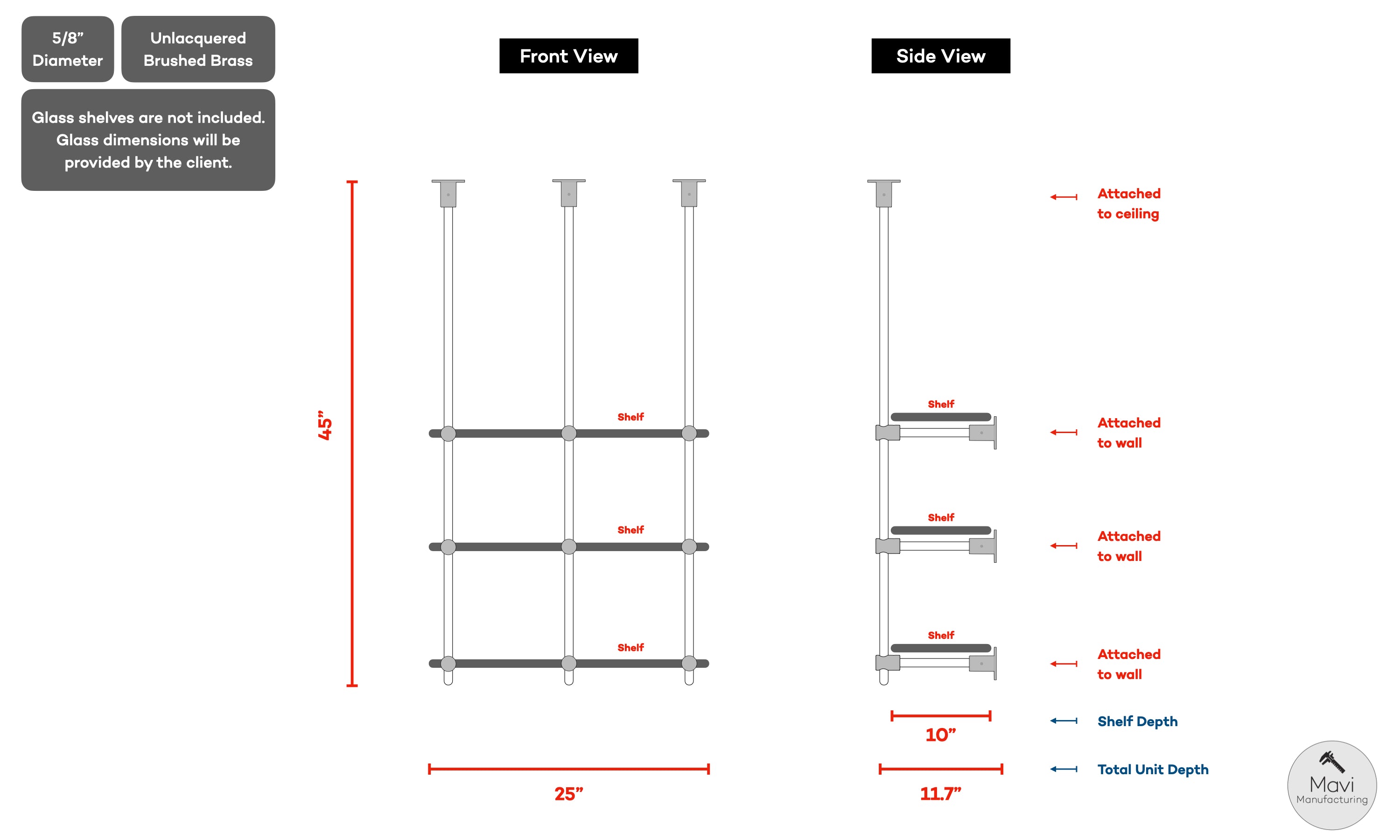 EXTRA PAYMENT - Custom brass shelving unit - 5/8"Dia. - Unlacquered Br ...