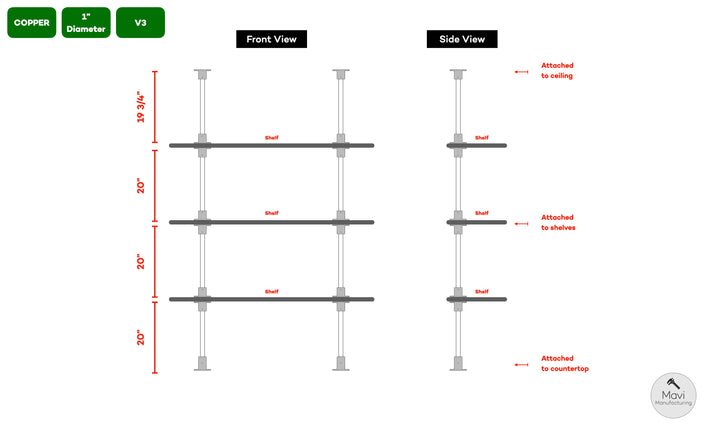 Custom copper pipes and fittings - 1"Dia. - Unlacquered Brushed Copper ...