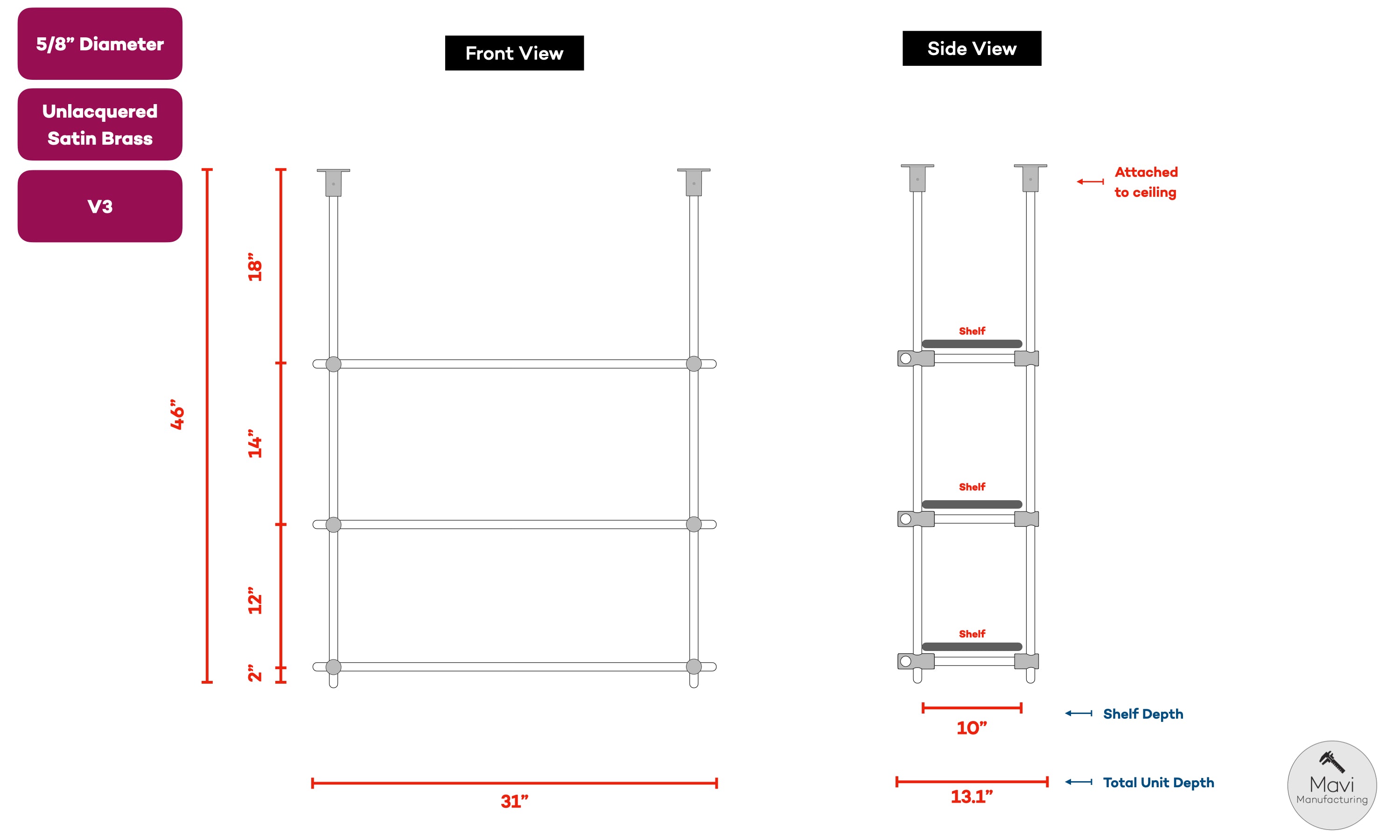 Custom brass shelving unit - 5/8"Dia. - Unlacquered Brushed Brass Fini ...