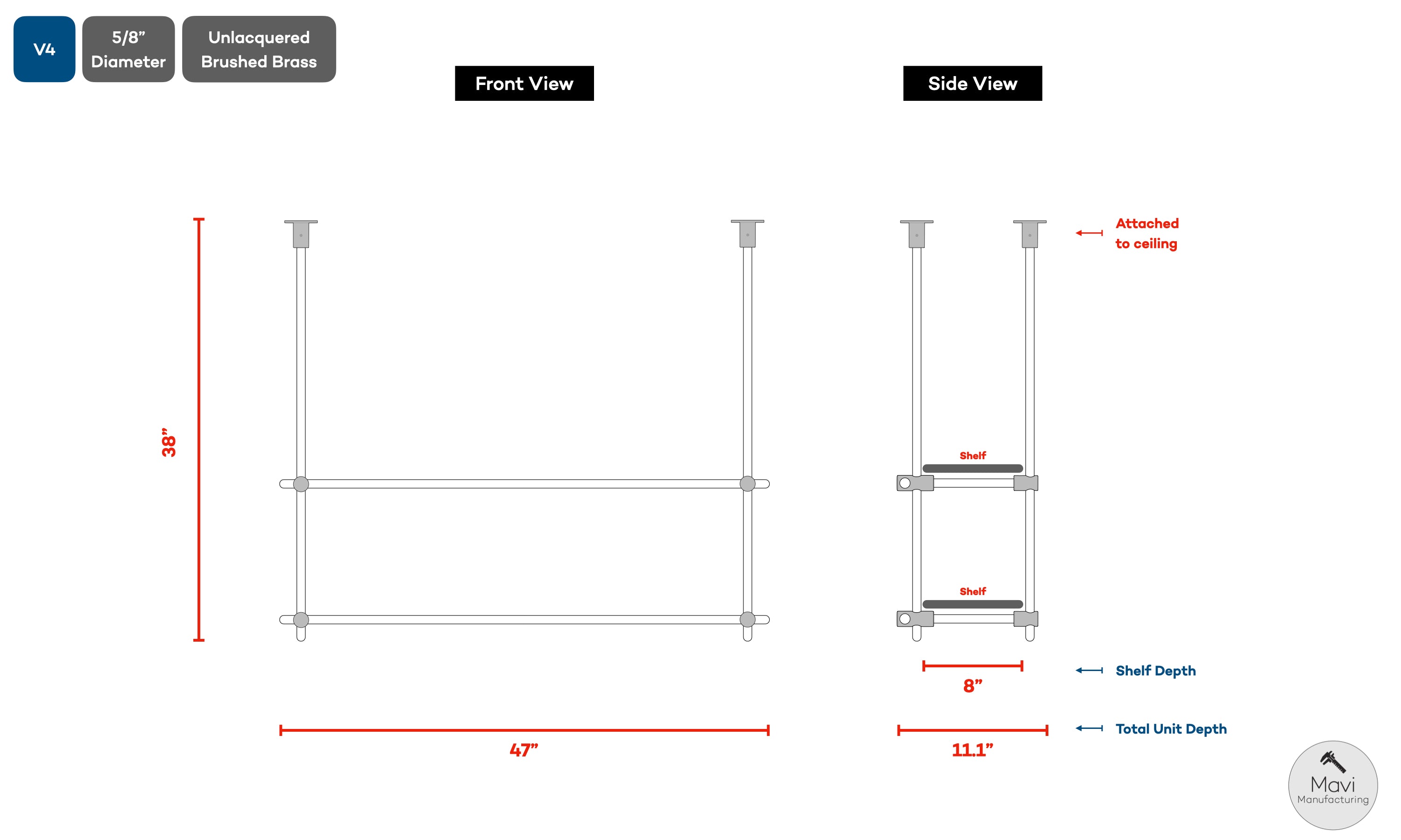Custom brass shelving unit - 5/8"Dia. - Unlacquered Brushed Brass Fini ...
