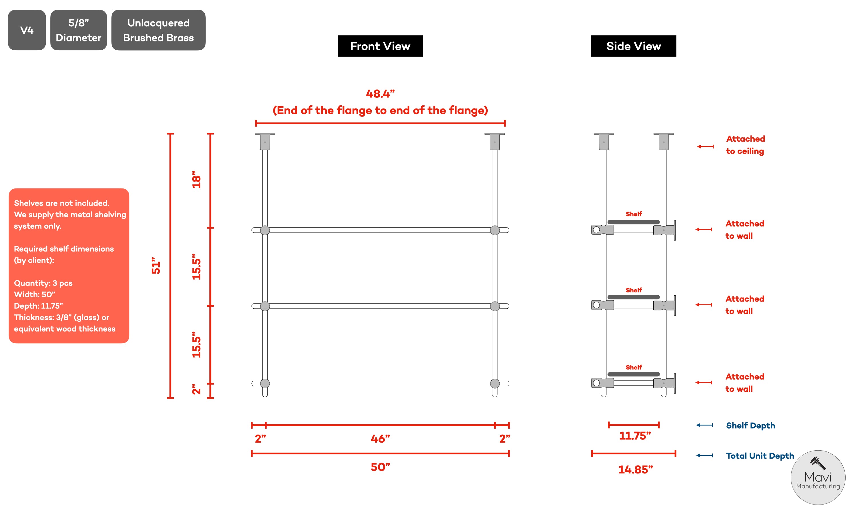 Custom brass shelving unit - 5/8"Dia. - Unlacquered Brushed Brass Fini ...